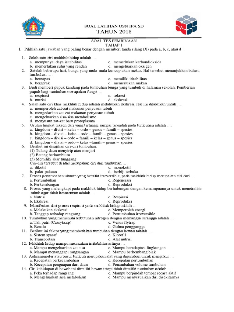 Soal Latihan Osn Ipa SD 2018 | PDF