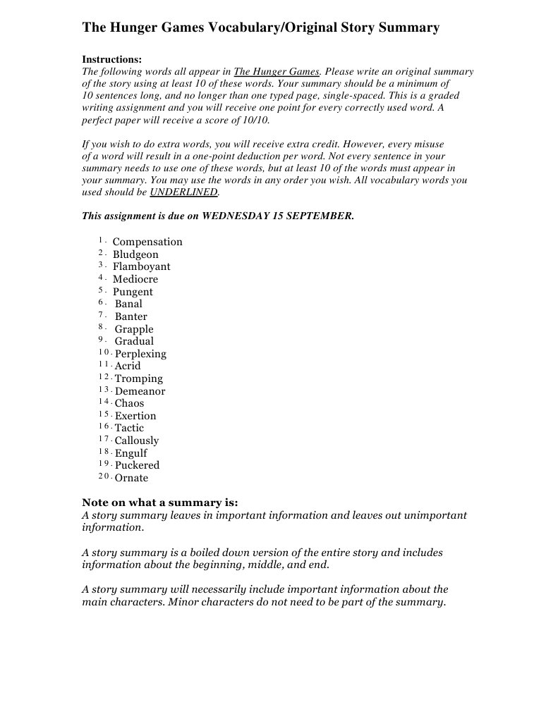 The Hunger Games Vocabulary | PDF