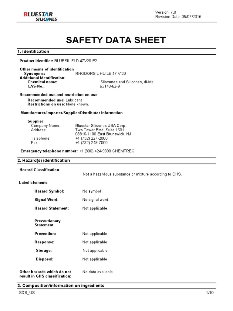 Msds 47v20 | PDF | Toxicity | Solubility