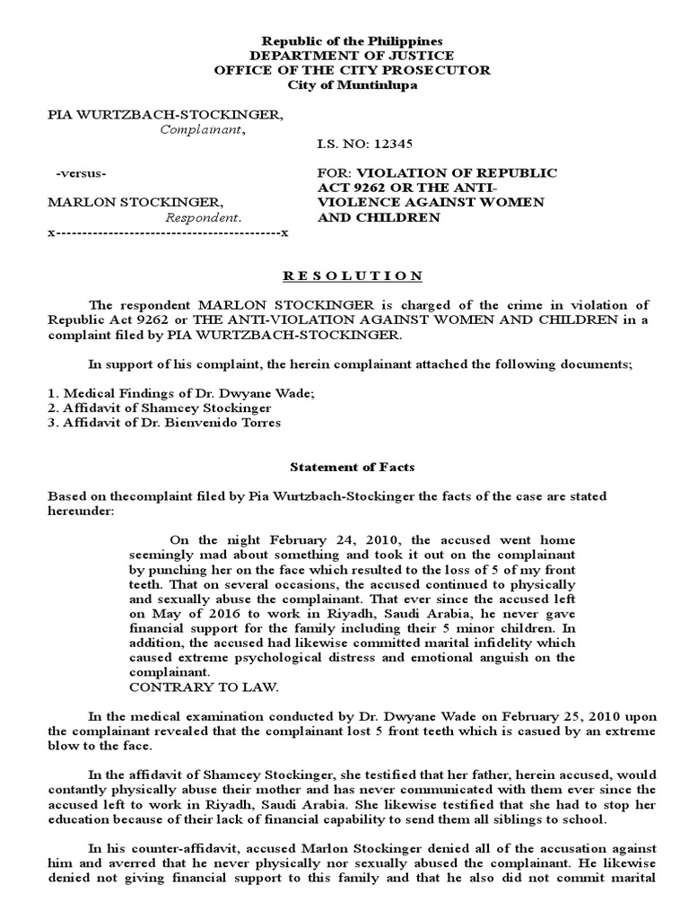 Prosecutor Resolution | PDF | Psychological Abuse | Violence