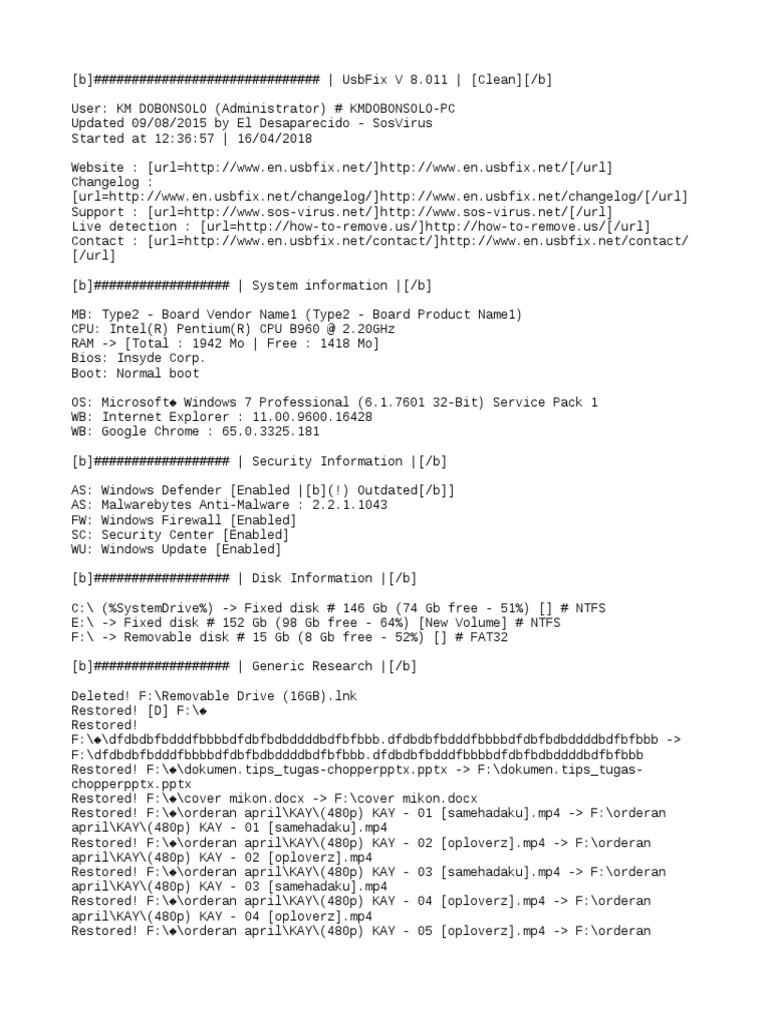UsbFix Report | PDF | Windows Registry | Computing Platforms