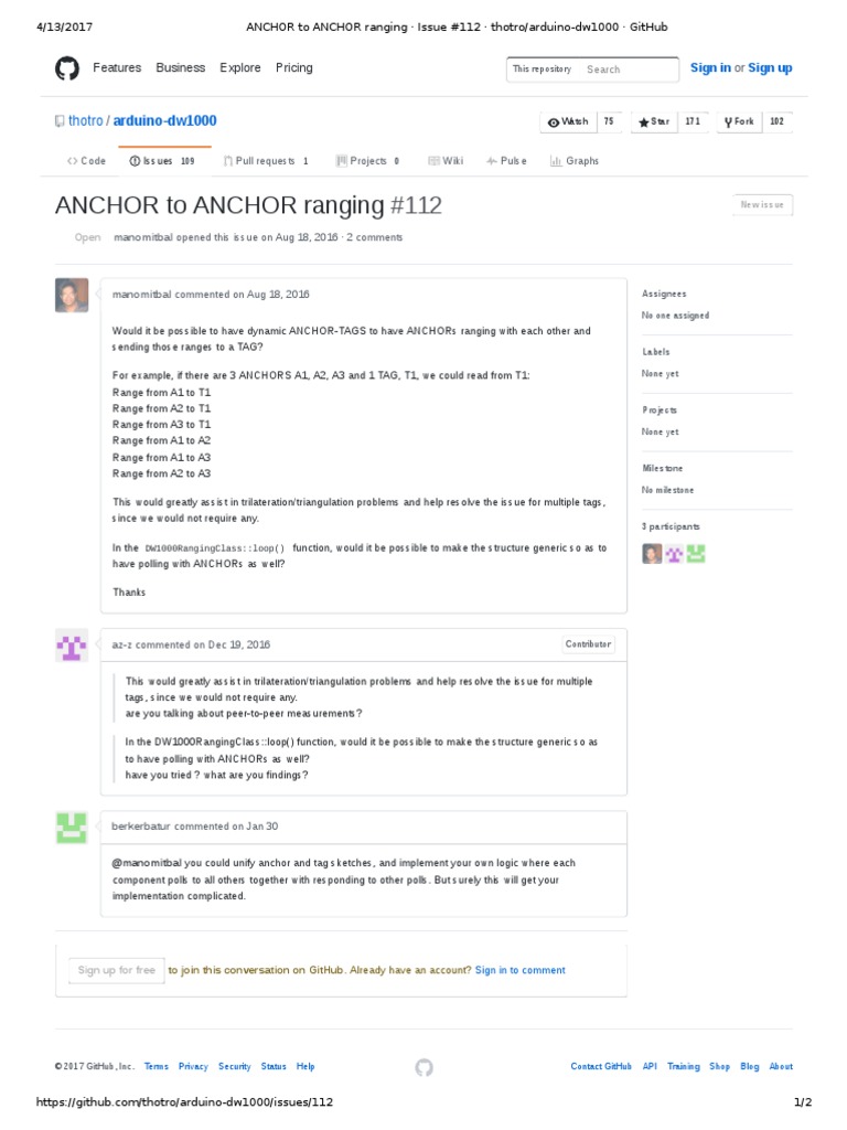 ANCHOR To ANCHOR Ranging Issue #112 Thotro - Arduino-Dw1000 GitHub | PDF | Software | Areas Of ...