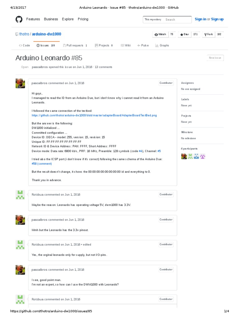 Arduino Leonardo Issue #85 Thotro - Arduino-Dw1000 GitHub | PDF | Electronics | Electrical ...
