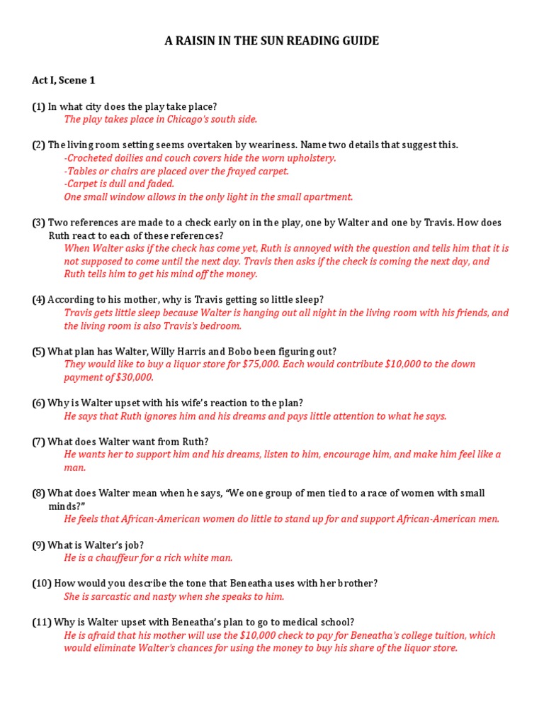A Raisin in the Sun Reading Guide | PDF | Family