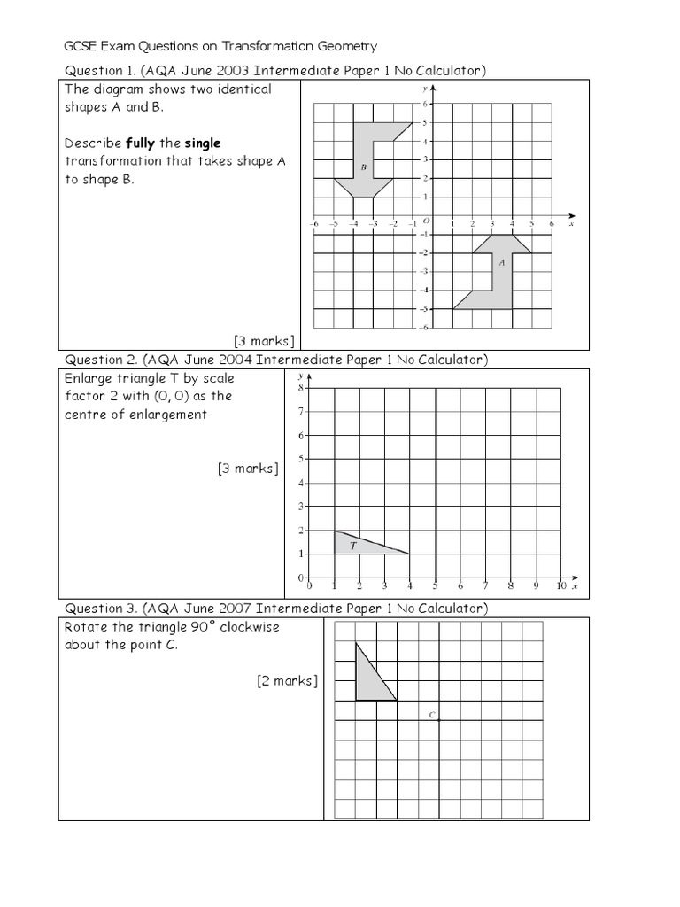 GCSE Transformation Geometry Questions | PDF | Shape | Triangle