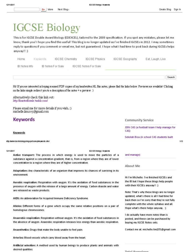 IGCSE Biology Keywords Guide | PDF | Dominance (Genetics) | Zygosity