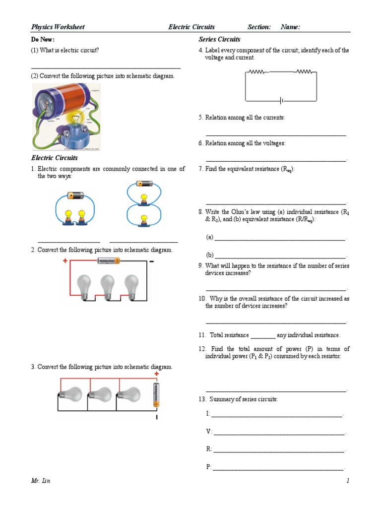 Physics Worksheet Lesson 19 Electric Circuits PDF | PDF | Series And ...
