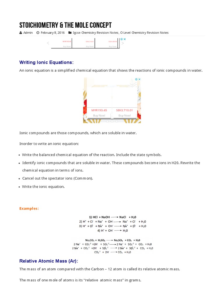 Stoichiometry & The Mole Concept - TeachifyMe PDF | PDF | Molecules ...