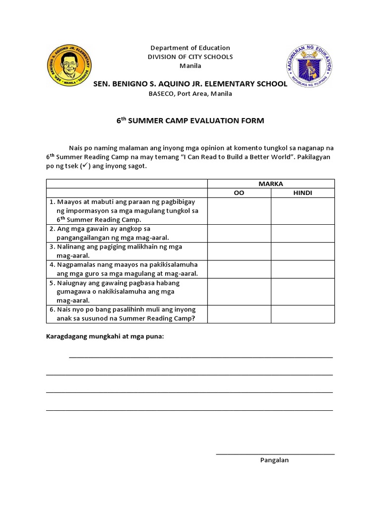 Evaluation Form | PDF