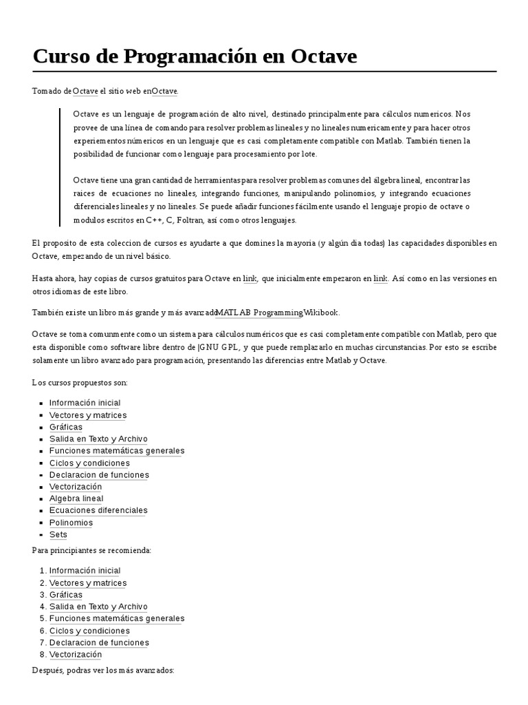 Curso Básico de Octave para Principiantes | PDF | Matlab | Lenguaje de ...
