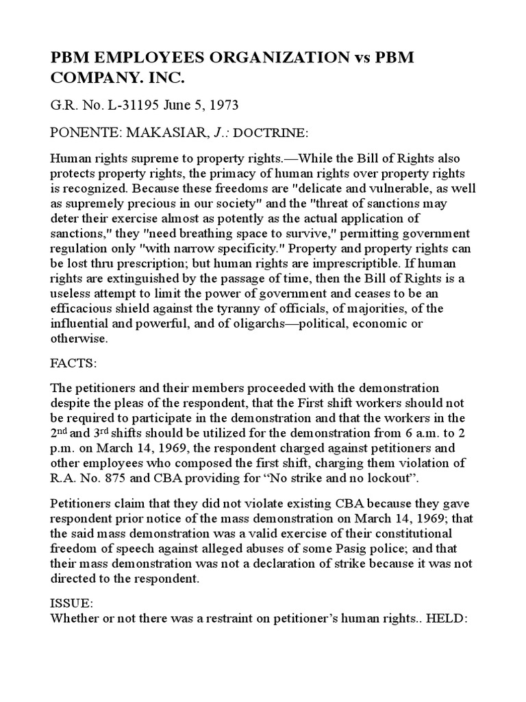 PBM Employees Organization Vs PBM Company. Inc.: G.R. No. L-31195 June ...
