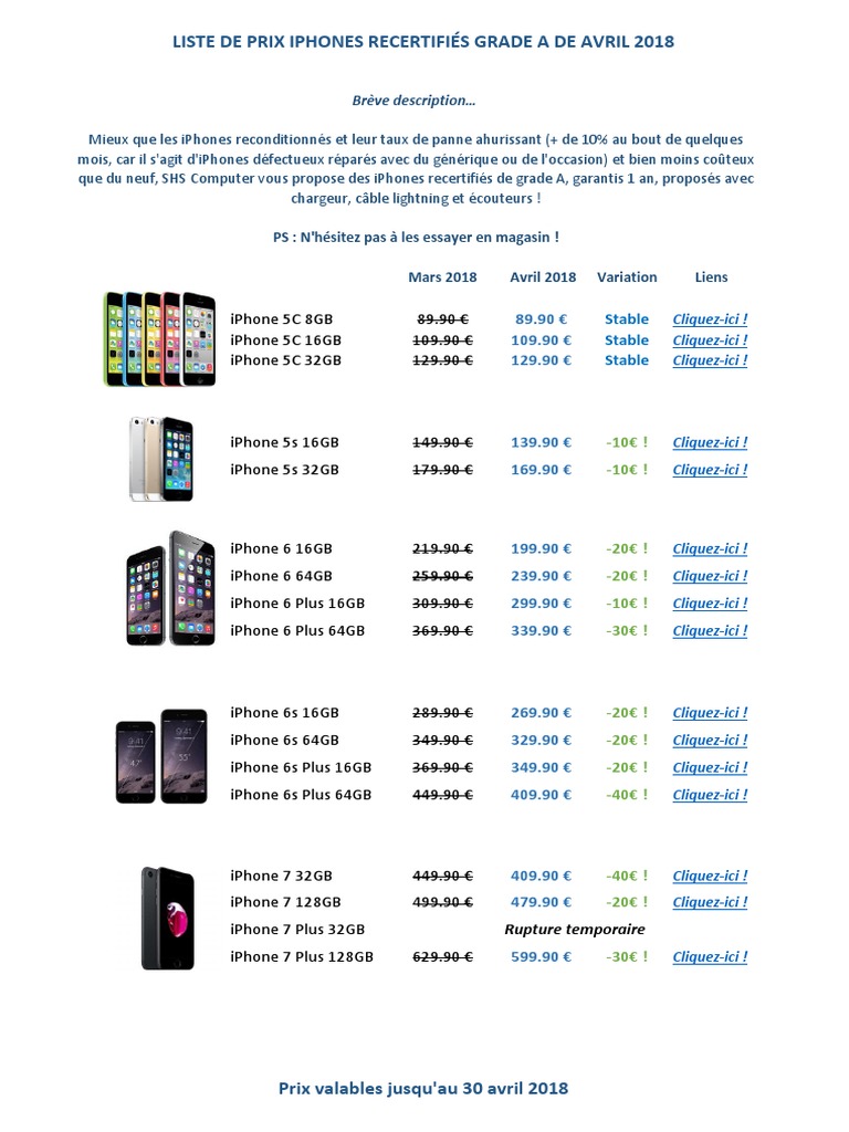 Tarif Avril 2018 - Iphones Recertifiés Grade A | PDF | iPhone ...