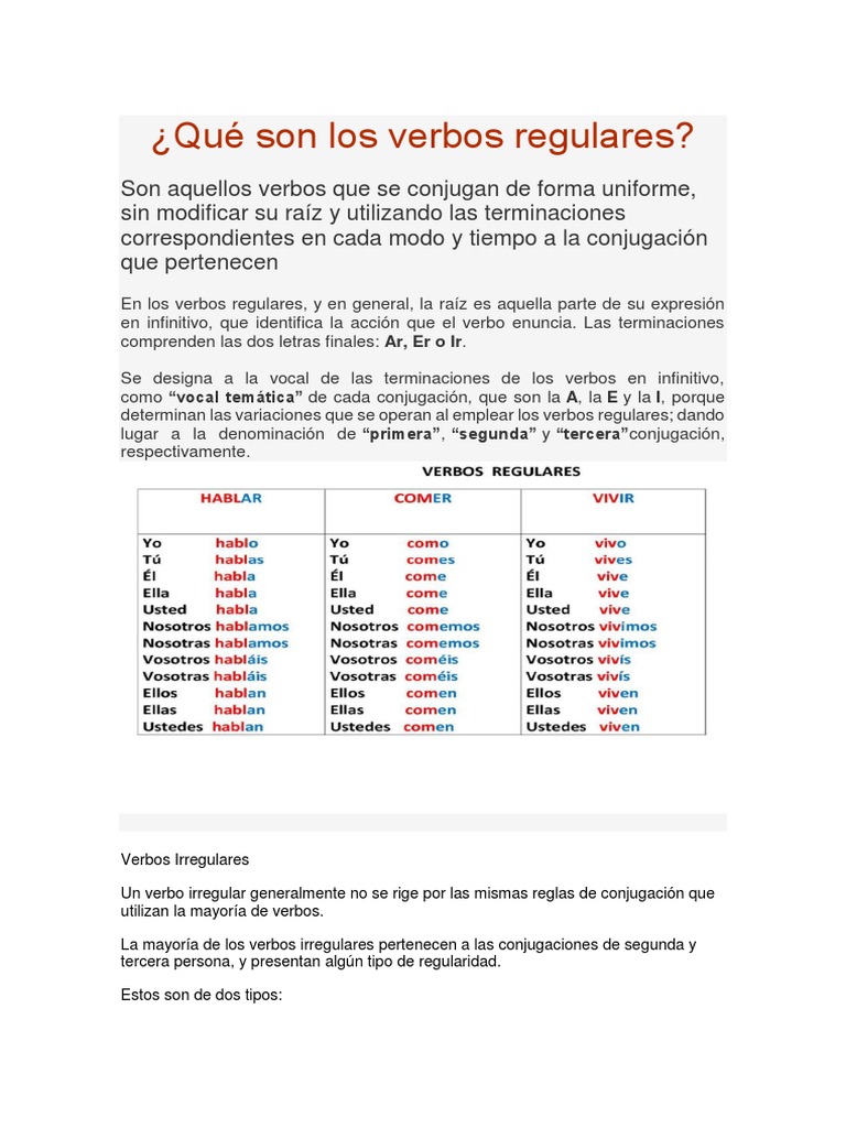 Qué Son Los Verbos Regulares