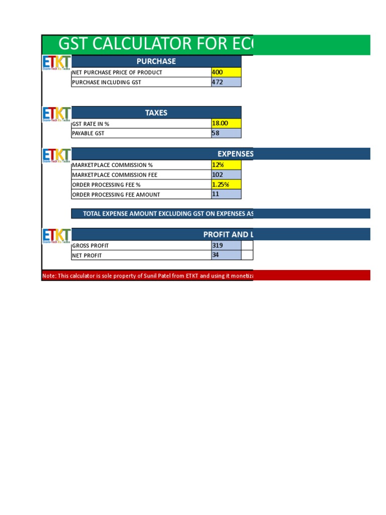 GST Calculator For Ecommerce Business: Purchase | PDF