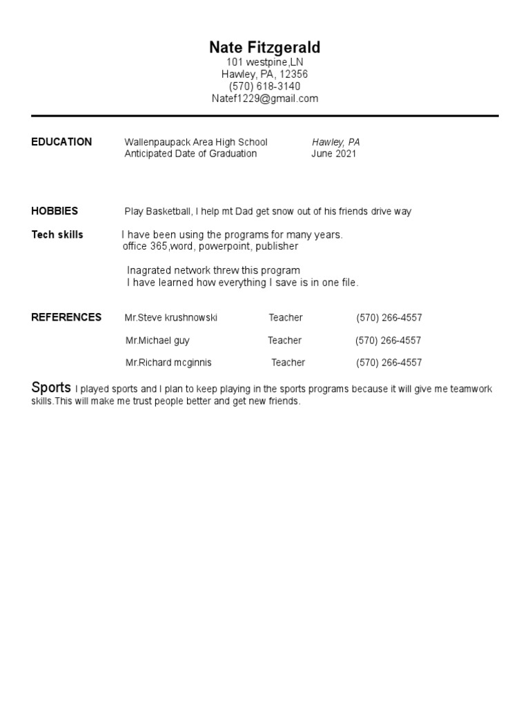 Nate Fitzgerald's Resume Overview | PDF