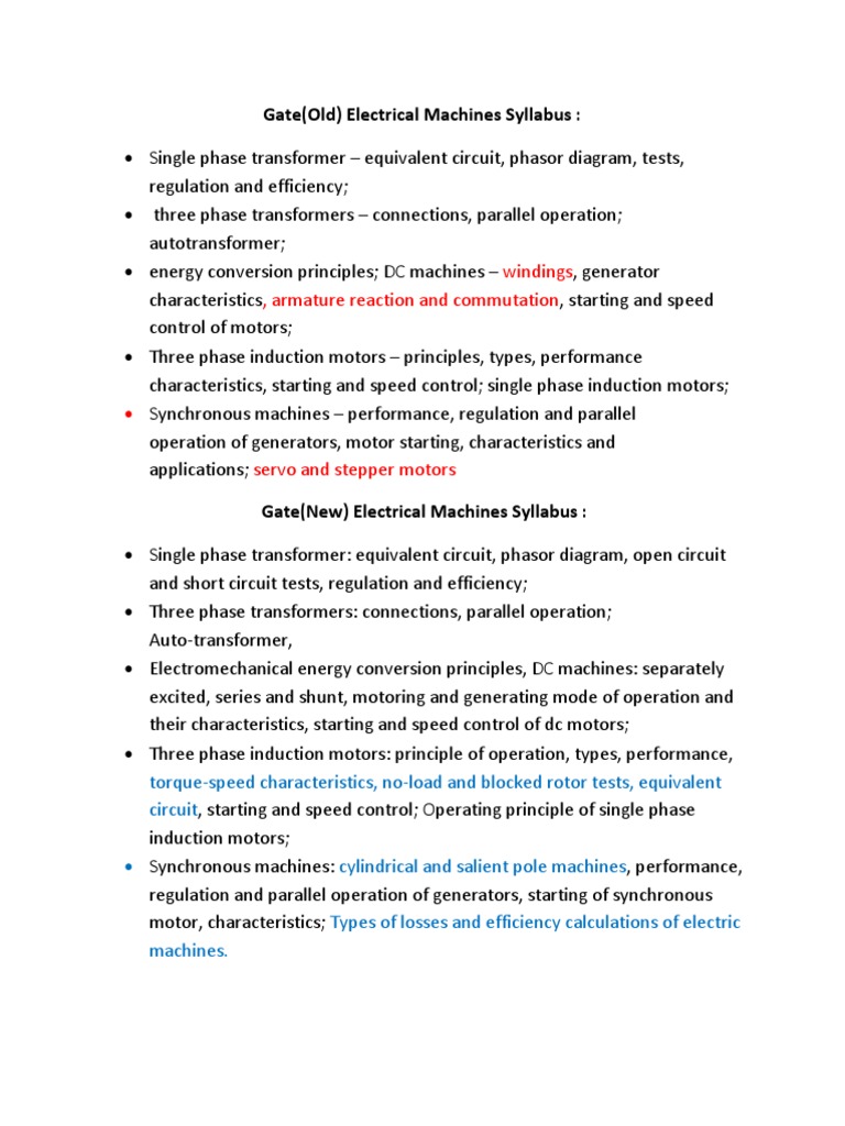 Electrical Machine Syllabus | PDF | Electric Motor | Transformer