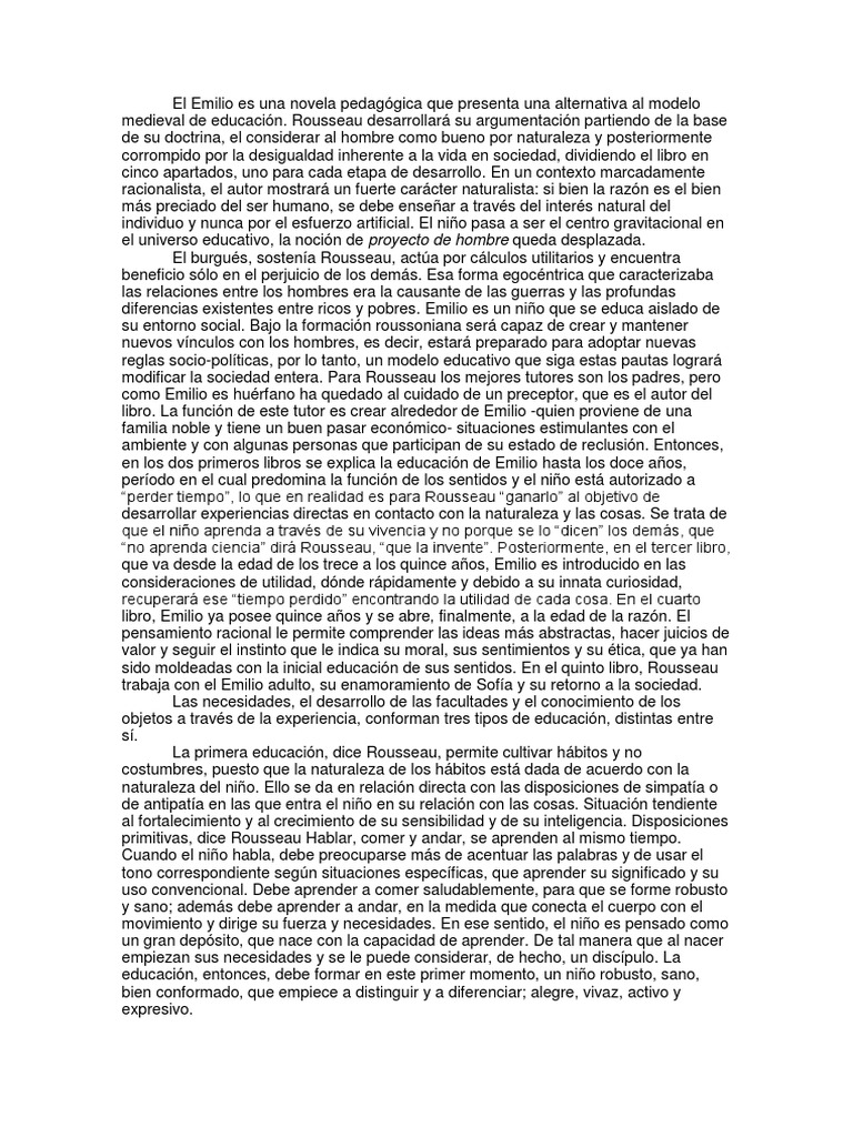 El Emilio | PDF | Emile, o sobre educación | Jean-Jacques Rousseau