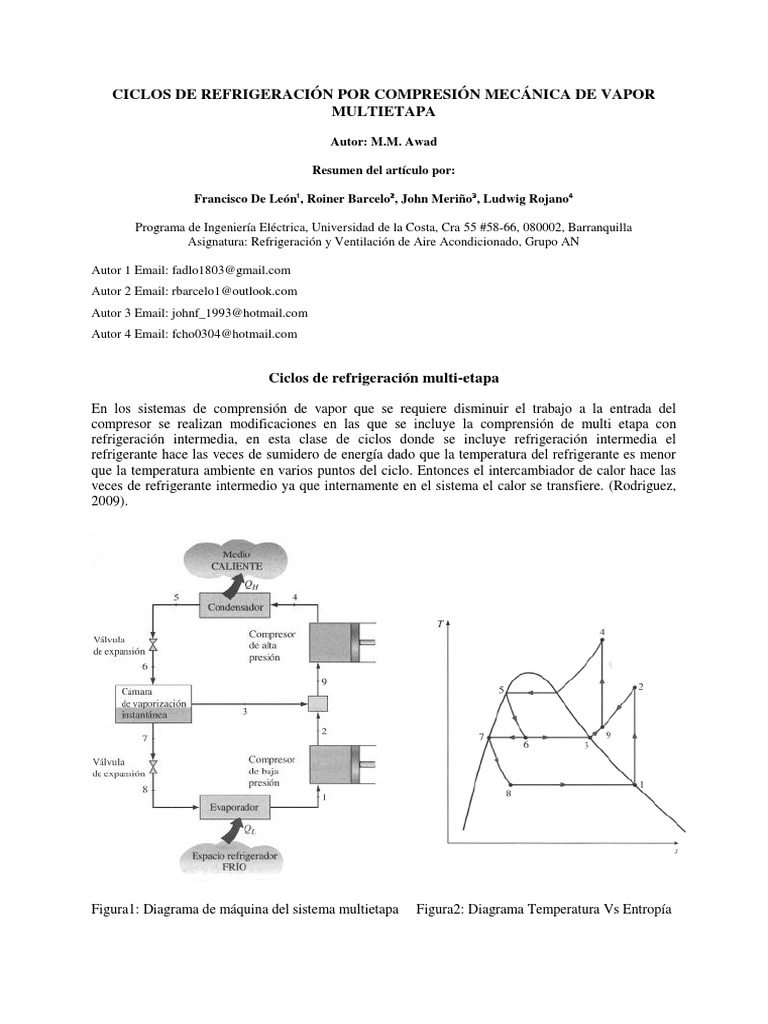 Ciclos de Refrigeración Por Compresión Mecánica de Vapor Multietapa | Refrigeración | Ingeniería ...