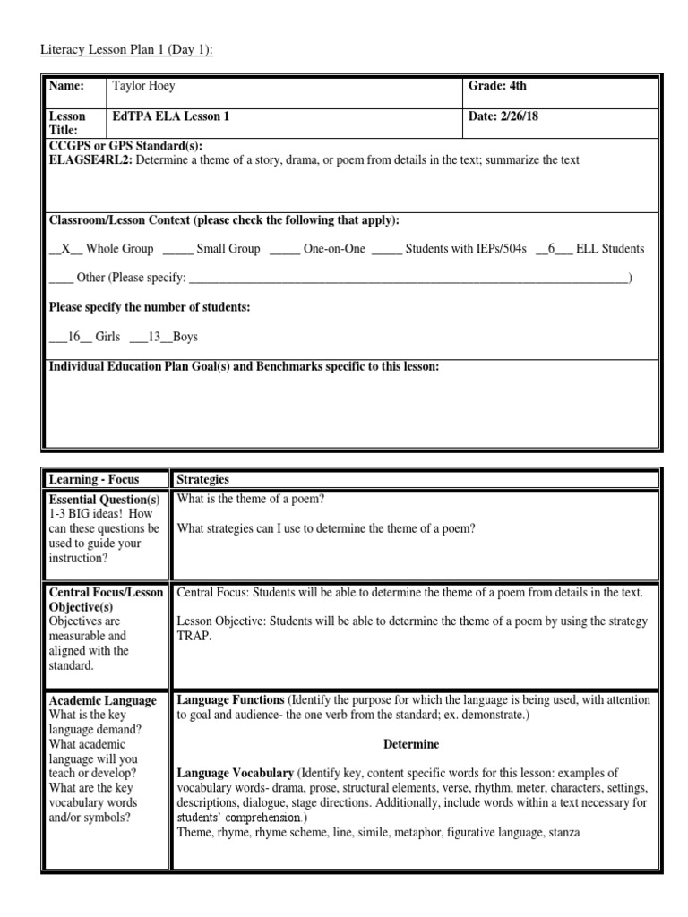 Ela All Lesson Plans | PDF | Educational Assessment | Individualized ...