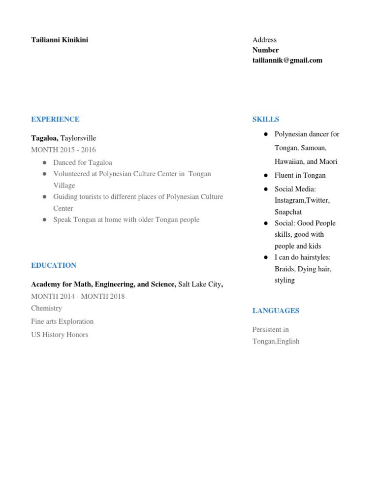 Resume Tailianni Kinikini | PDF