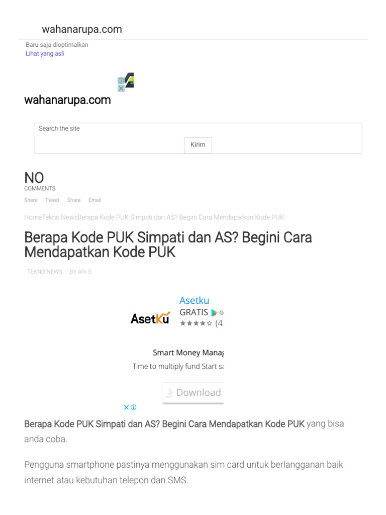 Berapa Kode PUK Simpati Dan As Begini Cara Mendapatkan Kode PUK | PDF