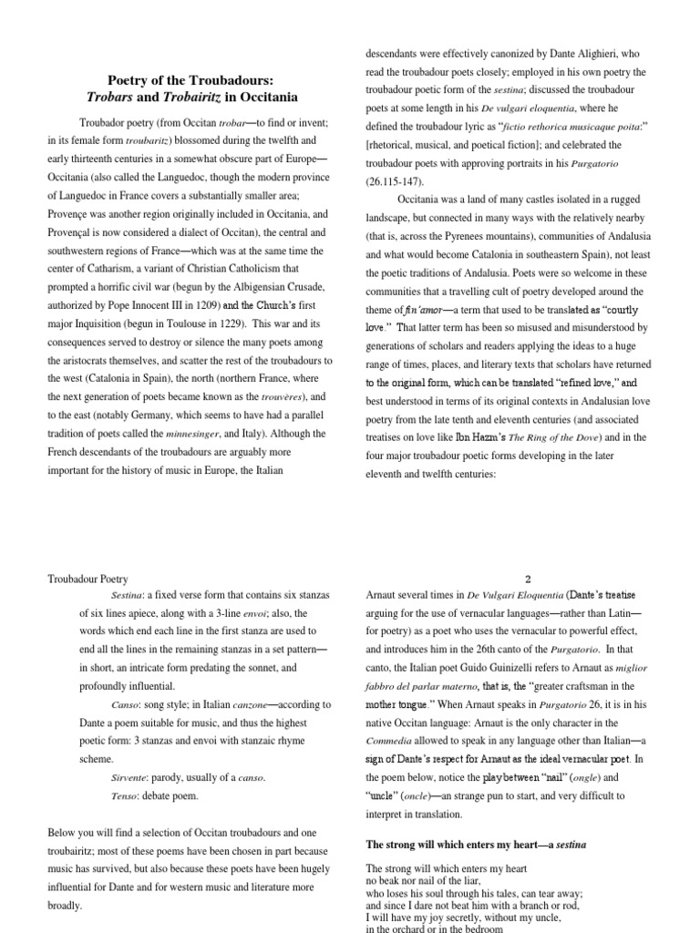 Poetry of The Troubadours: Trobars and Trobairitz in Occitania | PDF ...