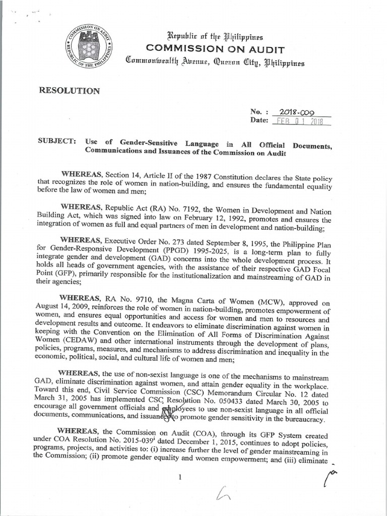 COA Resolution 2018-009 | PDF