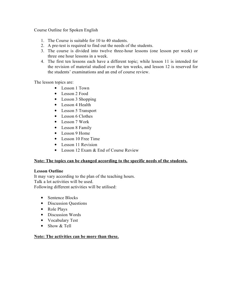 Spoken English Course Outline | PDF | Test (Assessment) | Semiotics