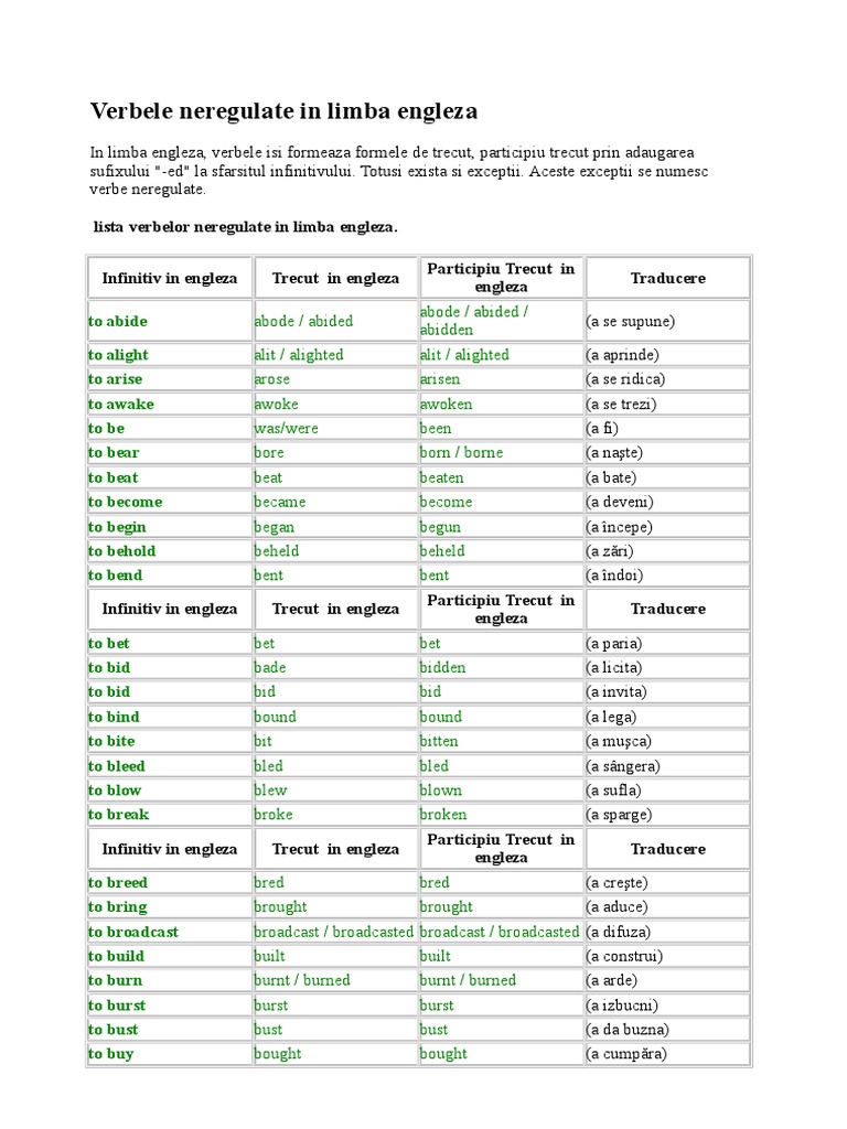 Verbe Neregulate | PDF