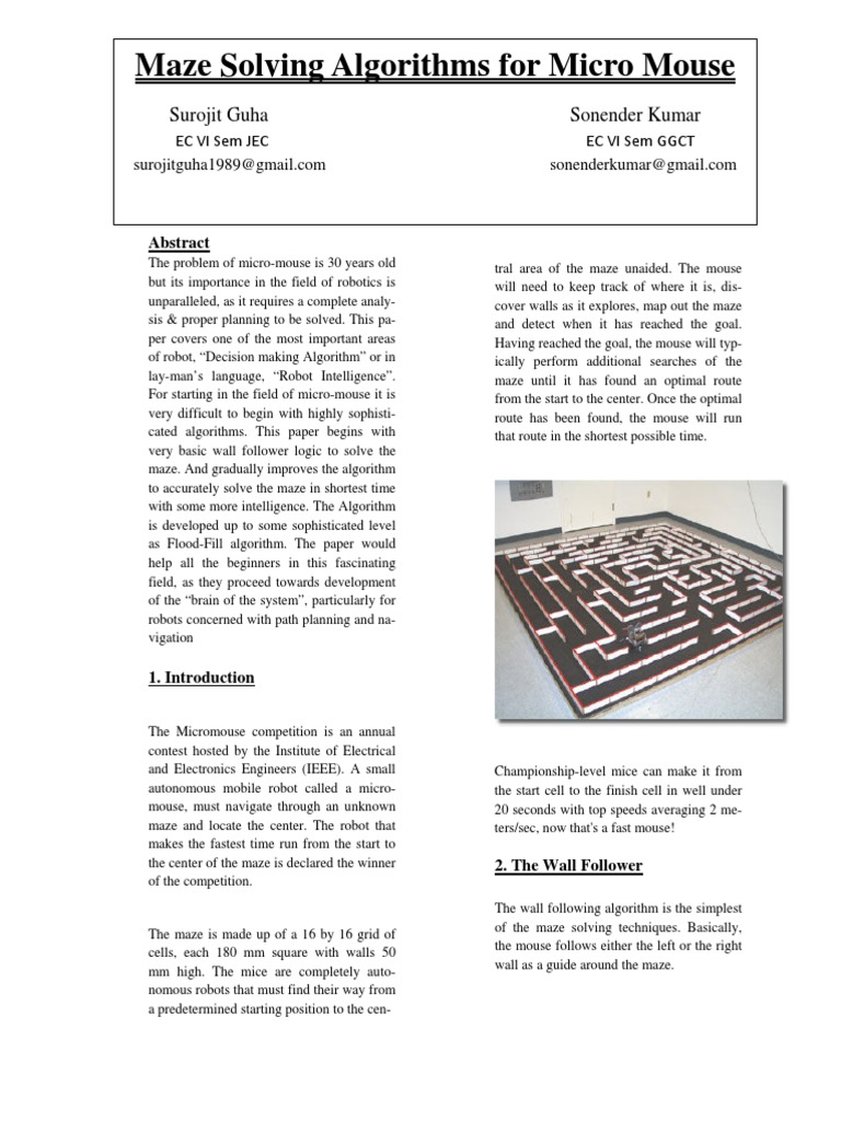 Maze Solving Algorithms For Micro Mouse - Semantic Scholar | Download Free PDF | Algorithms And ...