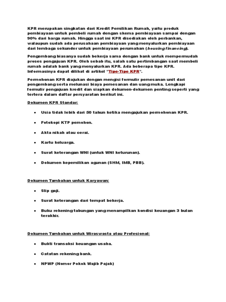 KPR Merupakan Singkatan Dari Kredit Pemilikan Rumah | PDF