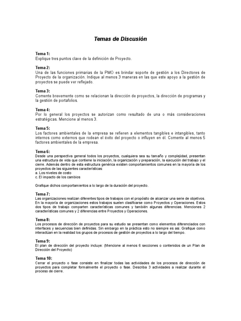 Temas de Discusion Gestión de Proyectos | PDF