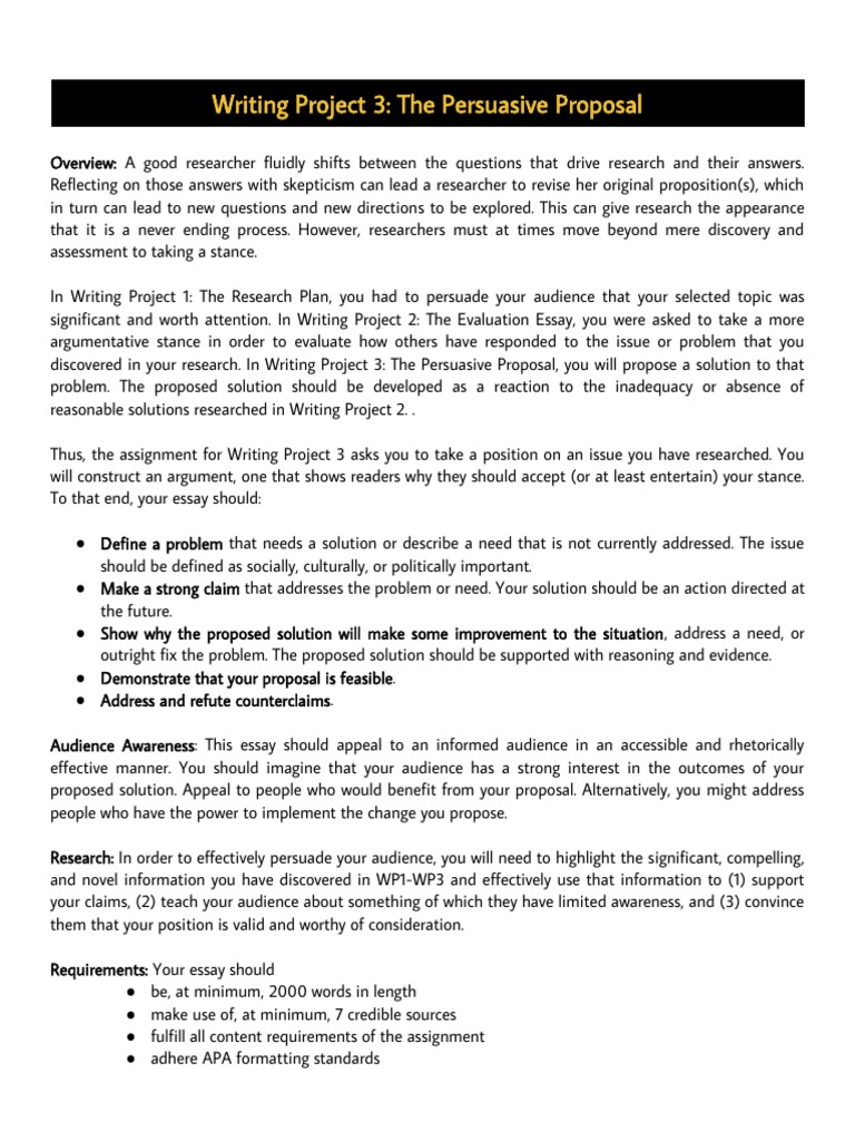 Writing Project 3 The Persuasive Proposal f2fws sp18 | PDF | Persuasion | Essays