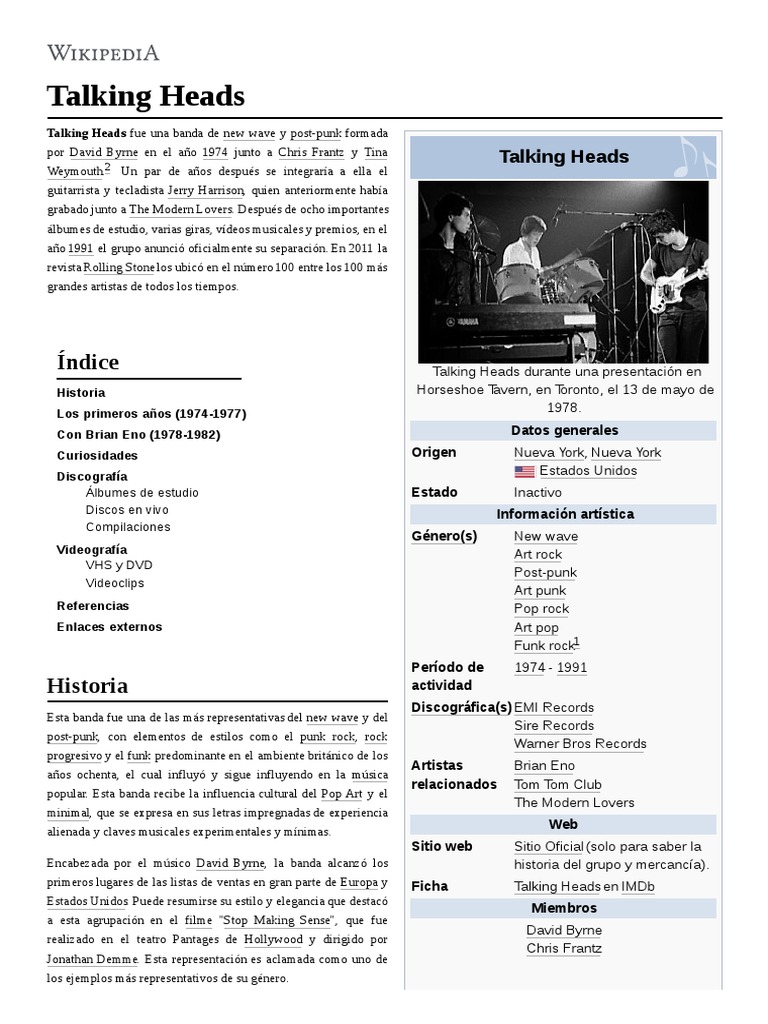 Talking Heads | PDF | Subgéneros musicales | Musica Popular