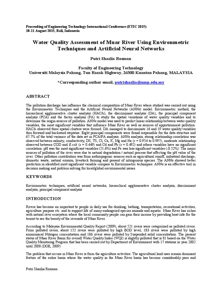 Water Quality Assessment of Muar River Using Environmetric Techniques ...