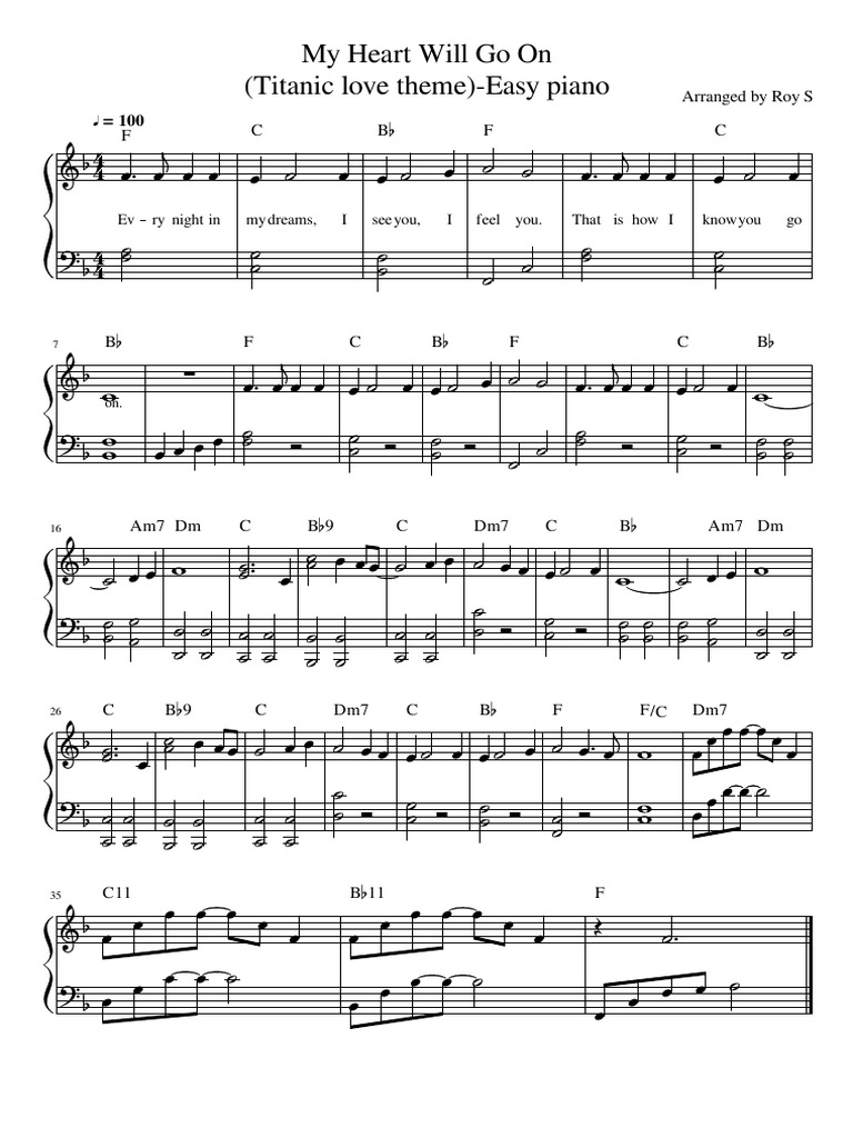 My Heart Will Go On (Titanic Love Theme) - Easy Piano: Arranged by Roy ...