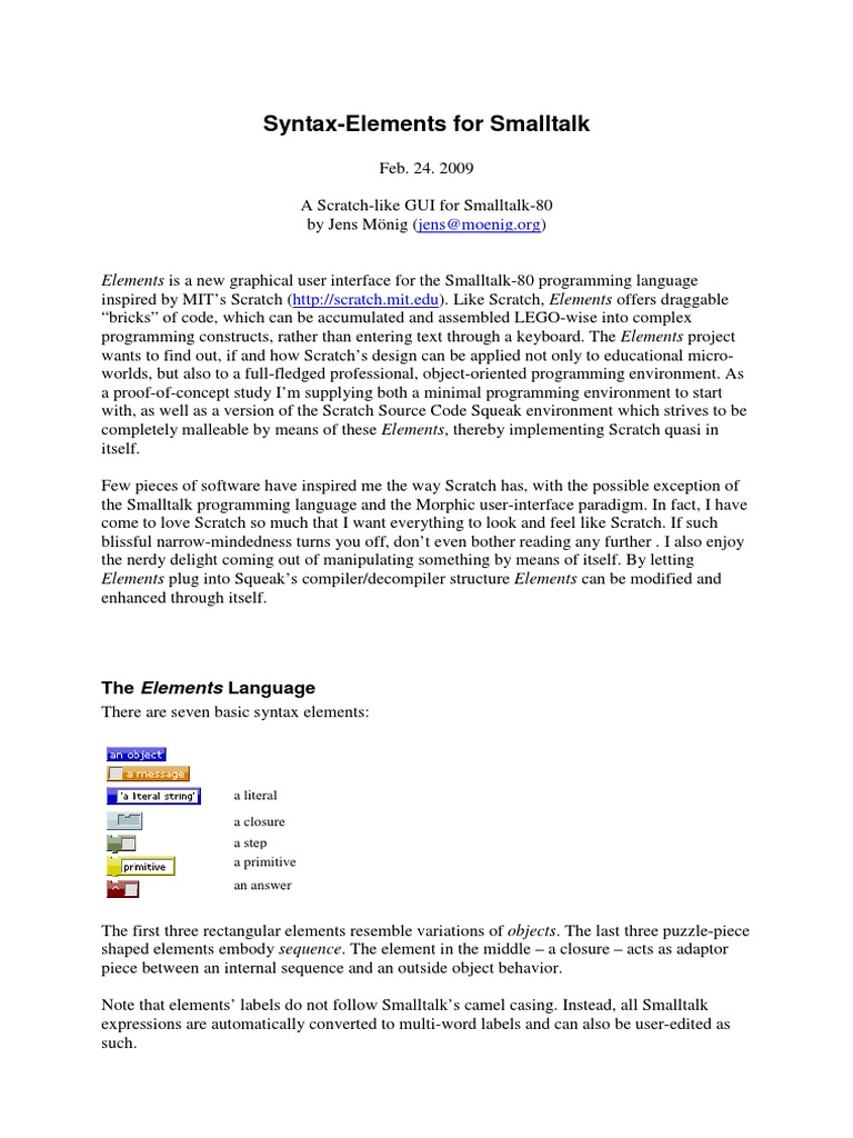 Syntax-Elements For Smalltalk: Elements Is A New Graphical User ...