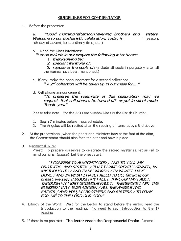 Guide For Commentator and Lector | PDF | Mass (Liturgy) | Jesus