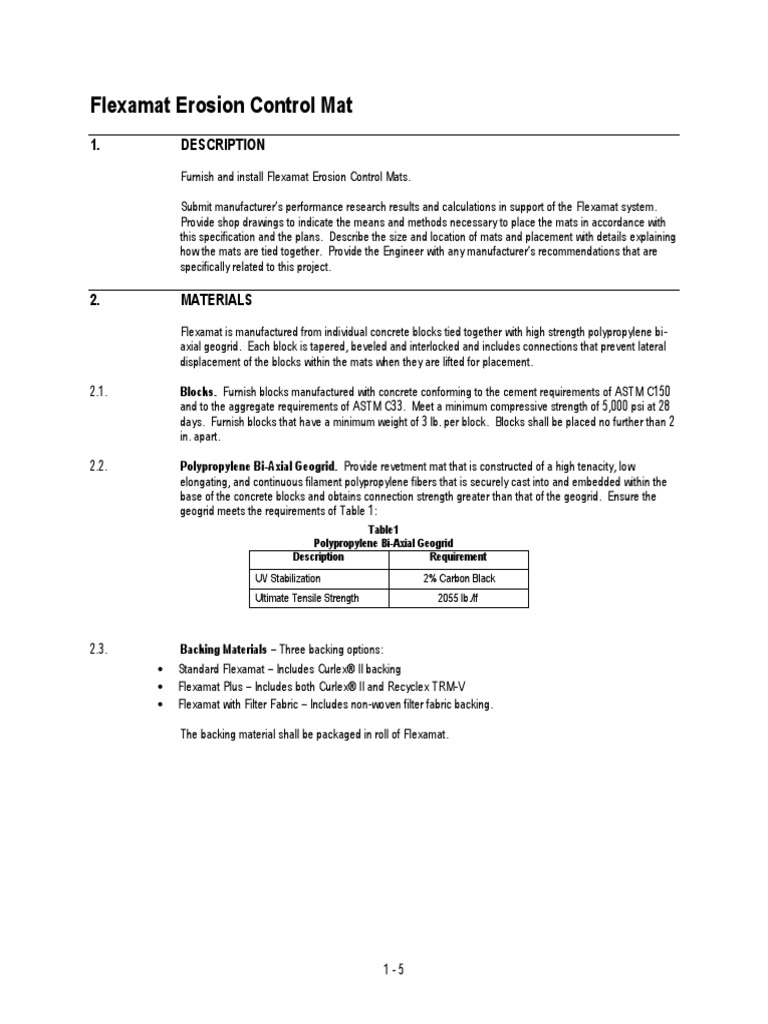 Flexamat Spec Sheet | PDF | Topsoil | Nonwoven Fabric
