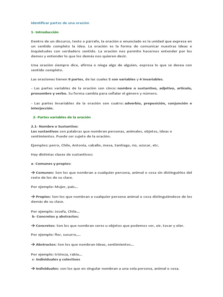 Identificar Partes de Una Oración | PDF | Adjetivo | Sustantivo
