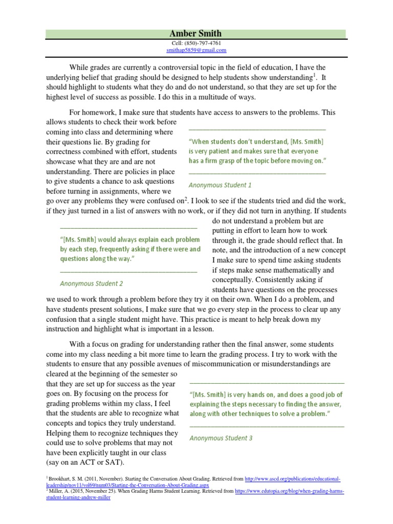 Smith Gradingphilosophy | PDF | Understanding | Teaching