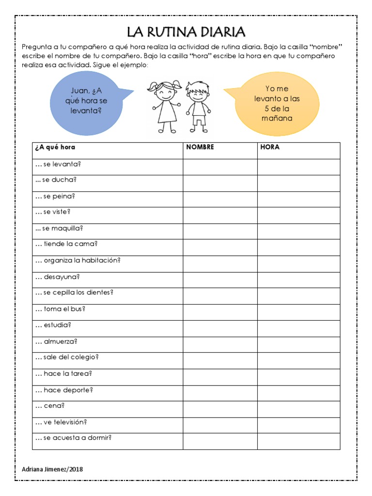 La Rutina Diaria, Communicative Activity | PDF