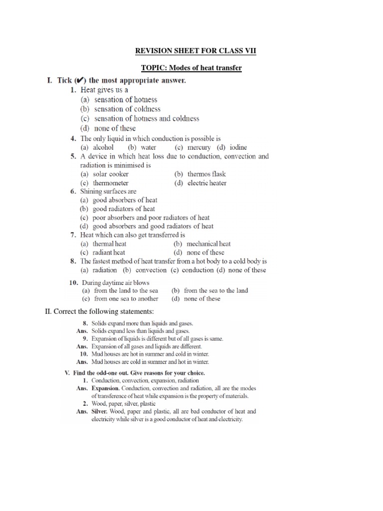Revision Sheet For Class Vii | PDF