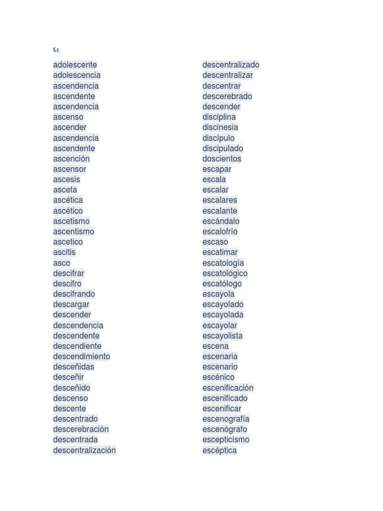 50 Palabras Con SC Sion y Cion