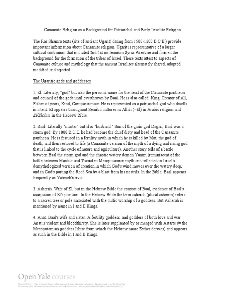 Canaanite Religion | Yahweh | Deities