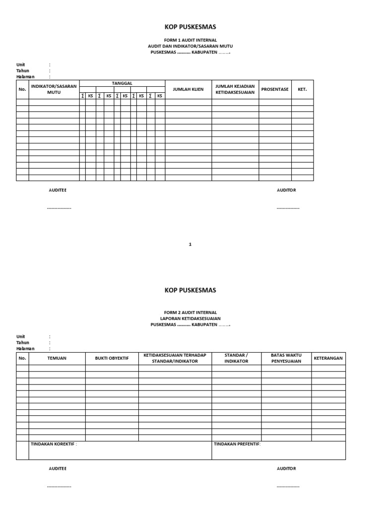 Contoh Formulir Audit Internal Puskesmas | PDF