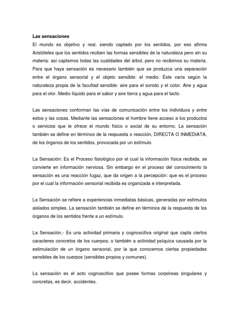 Las Sensaciones | PDF | Percepción | Experiencia subjetiva