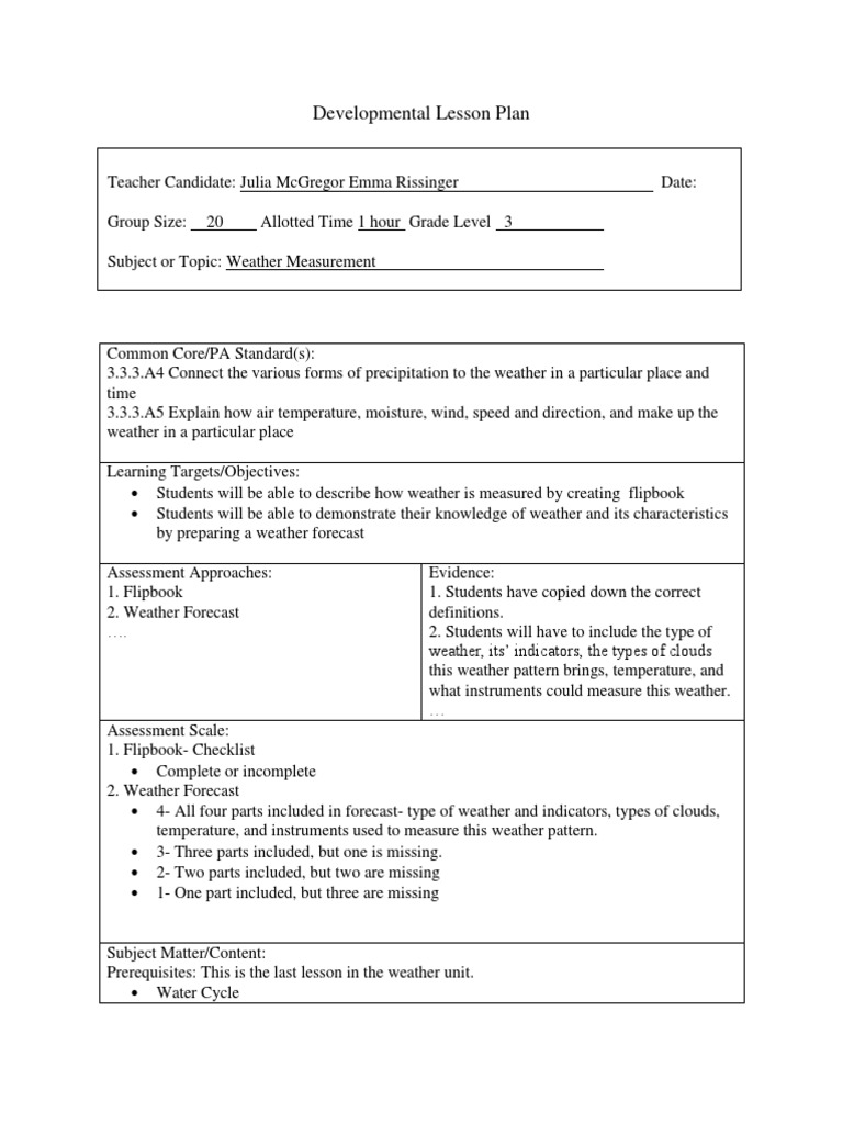 Developmental Lesson Plan | PDF | Meteorology | Weather