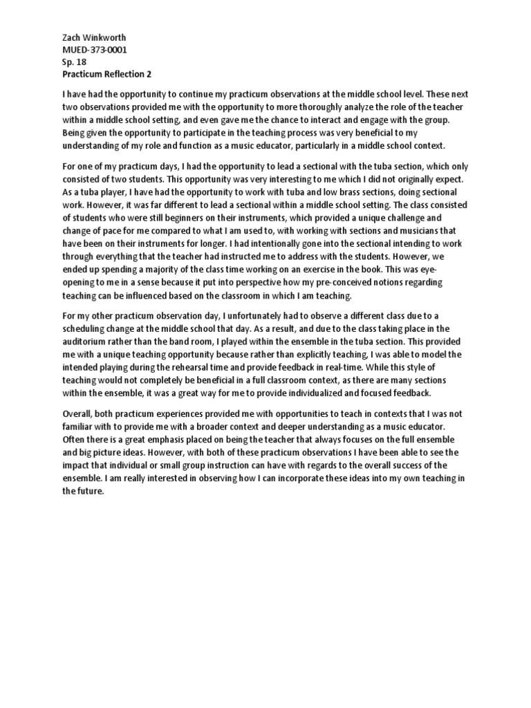 Practicum Reflection 2 | PDF | Music Education | Teachers
