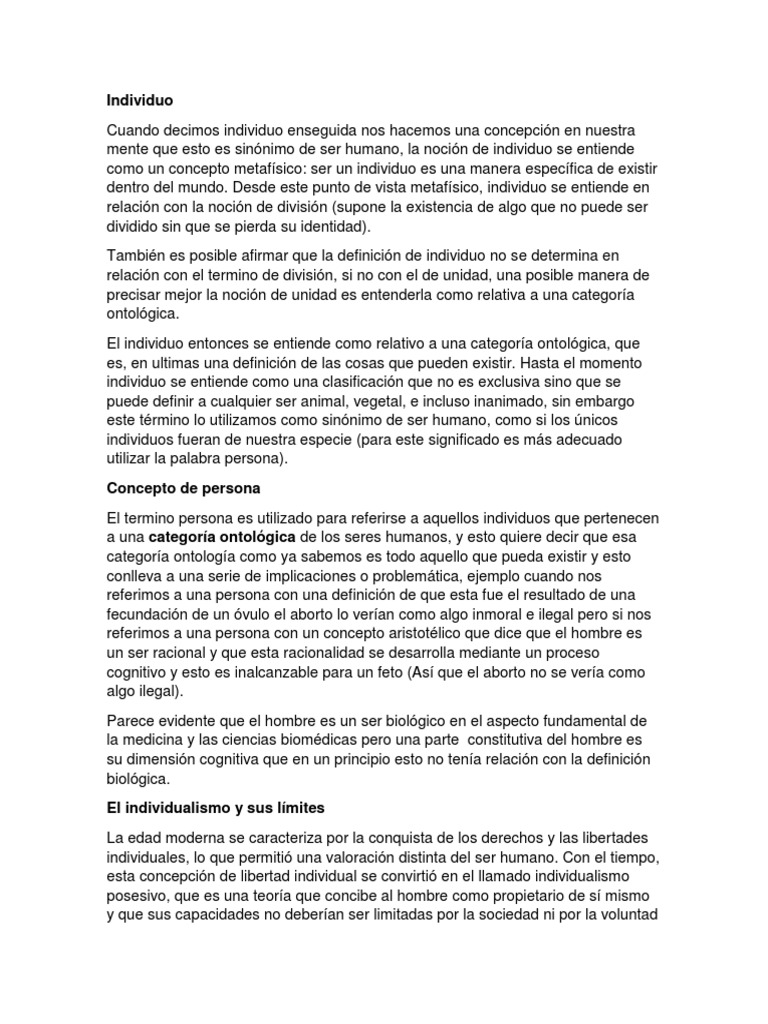 Definición y Concepción del Individuo | PDF | Metafísica | Ontología